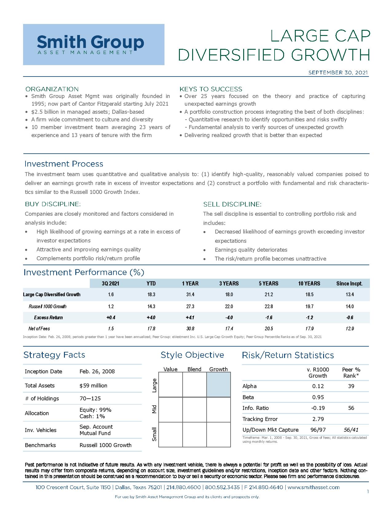 Large Cap Diversified Strategy | Smith Group Asset Management
